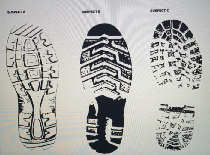 Solved Examine the 3 suspect's shoe prints on the next page. | Chegg.com
