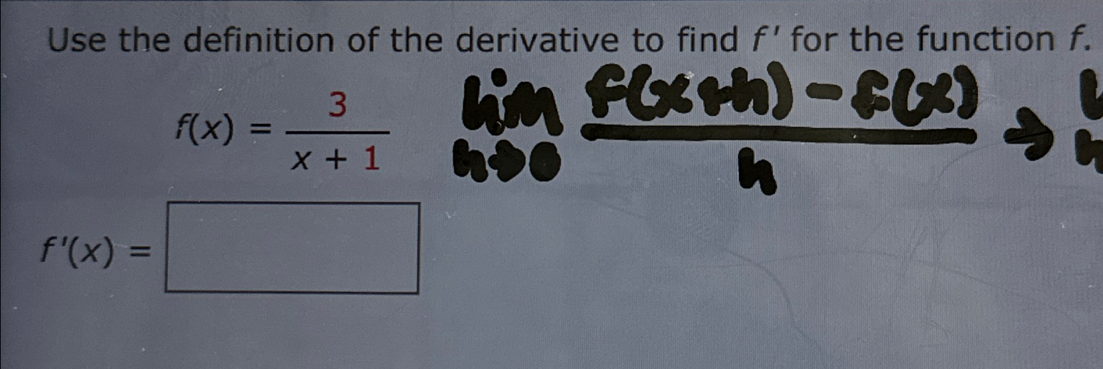 Solved Use the definition of the derivative to find f' ﻿for | Chegg.com