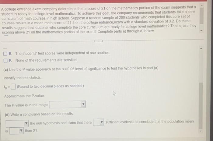 Solved A college entrance exam company determined that a | Chegg.com