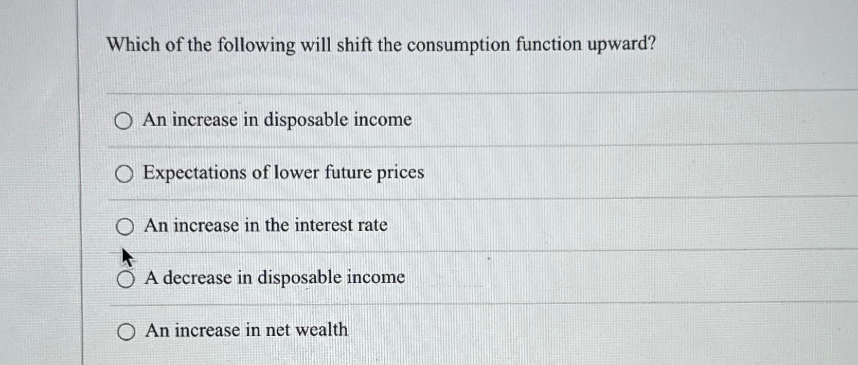 Solved Which of the following will shift the consumption | Chegg.com