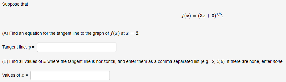 Solved Suppose thatf(x)=(3x+3)15.(A) ﻿Find an equation for | Chegg.com