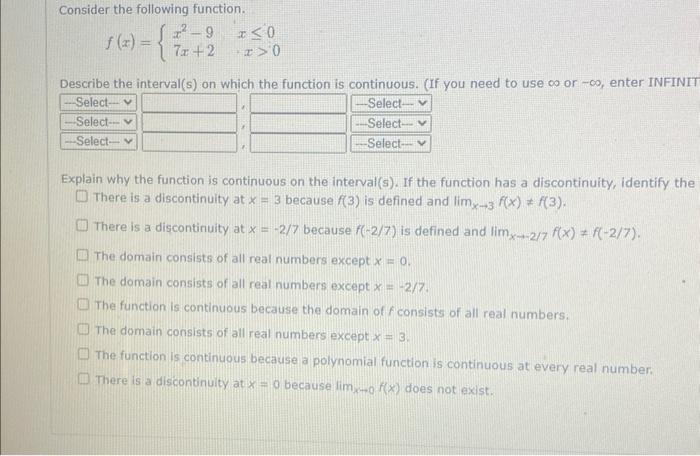 Solved Consider the following function. f(x)={x2−97x+2x≤0x>0 | Chegg.com