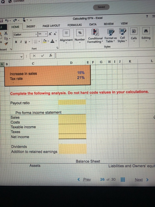 Solved Connect Saved ? 5 Calculating EFN- Excel FORMULAS | Chegg.com