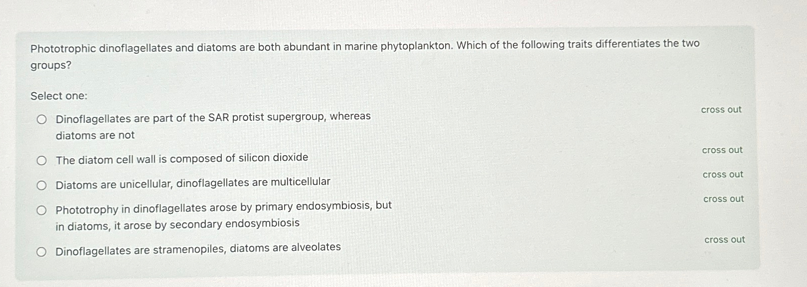 Solved Phototrophic dinoflagellates and diatoms are both | Chegg.com