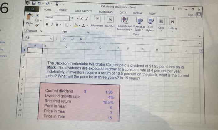 Solved 6 File Home Insert Calculating Stock Price Excel
