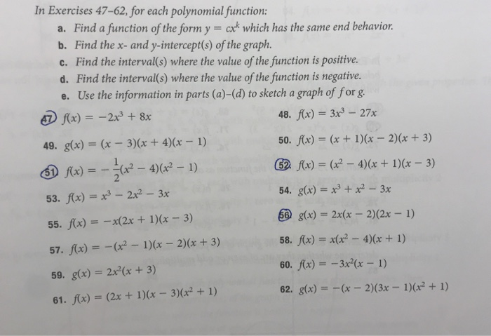 Solved In Exercises 47-62, for each polynomial function: a. | Chegg.com