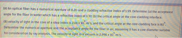 Solved (A) An optical fiber has a numerical aperture of 0.20 | Chegg.com