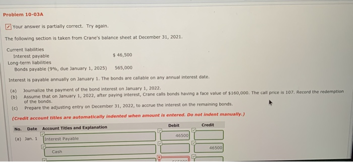 Solved Problem 10 03a Your Answer Is Partially Correct Try