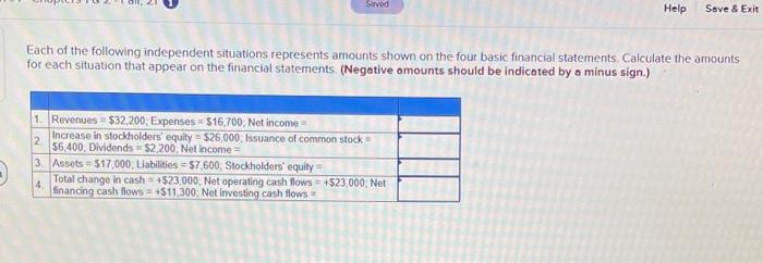 Solved Sved Help Save & Exit Each of the following | Chegg.com