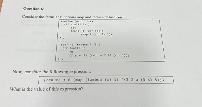 Solved Question 6: Consider the familiar functions map and | Chegg.com