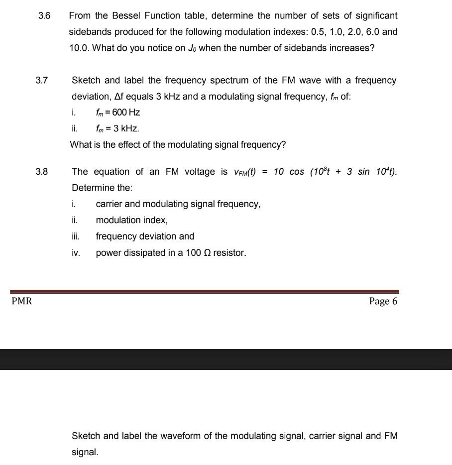 Solved 3.6 From the Bessel Function table, determine the | Chegg.com