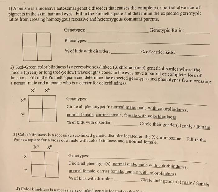 Solved 1) Albinism is a recessive autosomal genetic disorder | Chegg.com