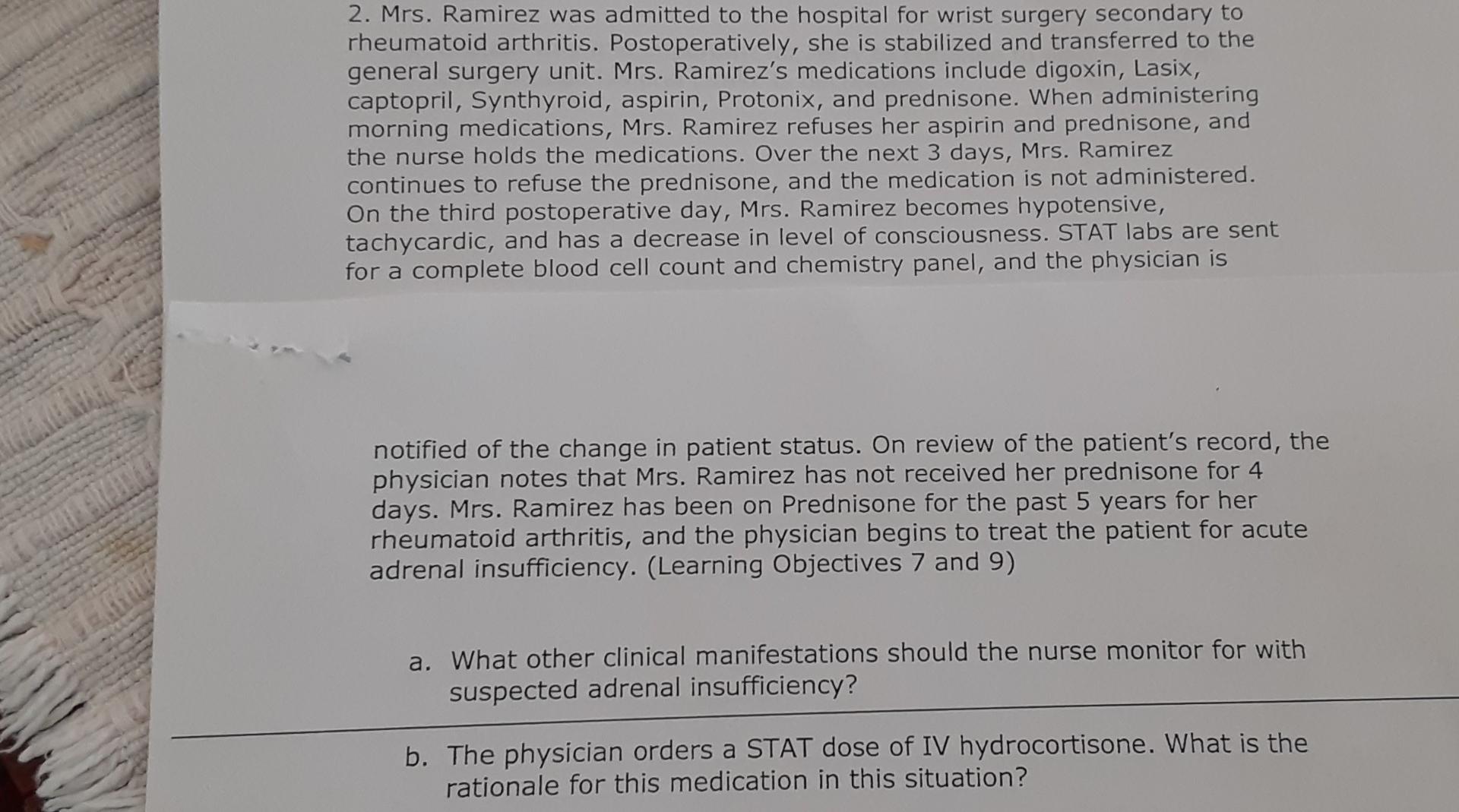 Solved 2 Mrs Ramirez Was Admitted To The Hospital For Chegg