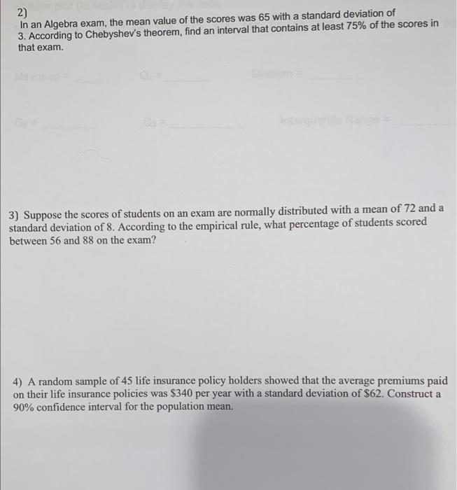 Solved 2) In an Algebra exam, the mean value of the scores | Chegg.com