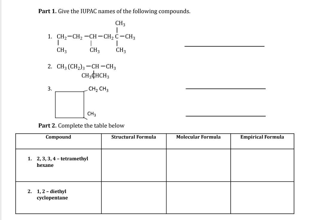 Solved Part 1. Give the IUPAC names of the following | Chegg.com