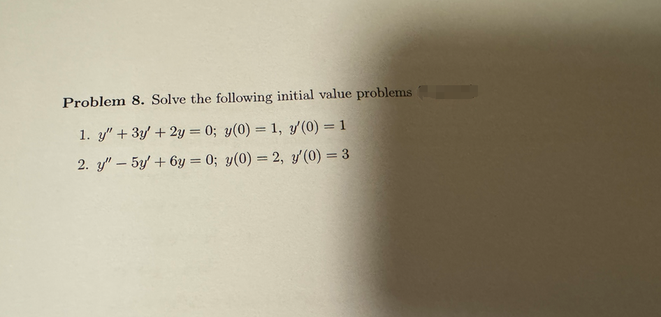 Problem 8. ﻿Solve the following initial value | Chegg.com