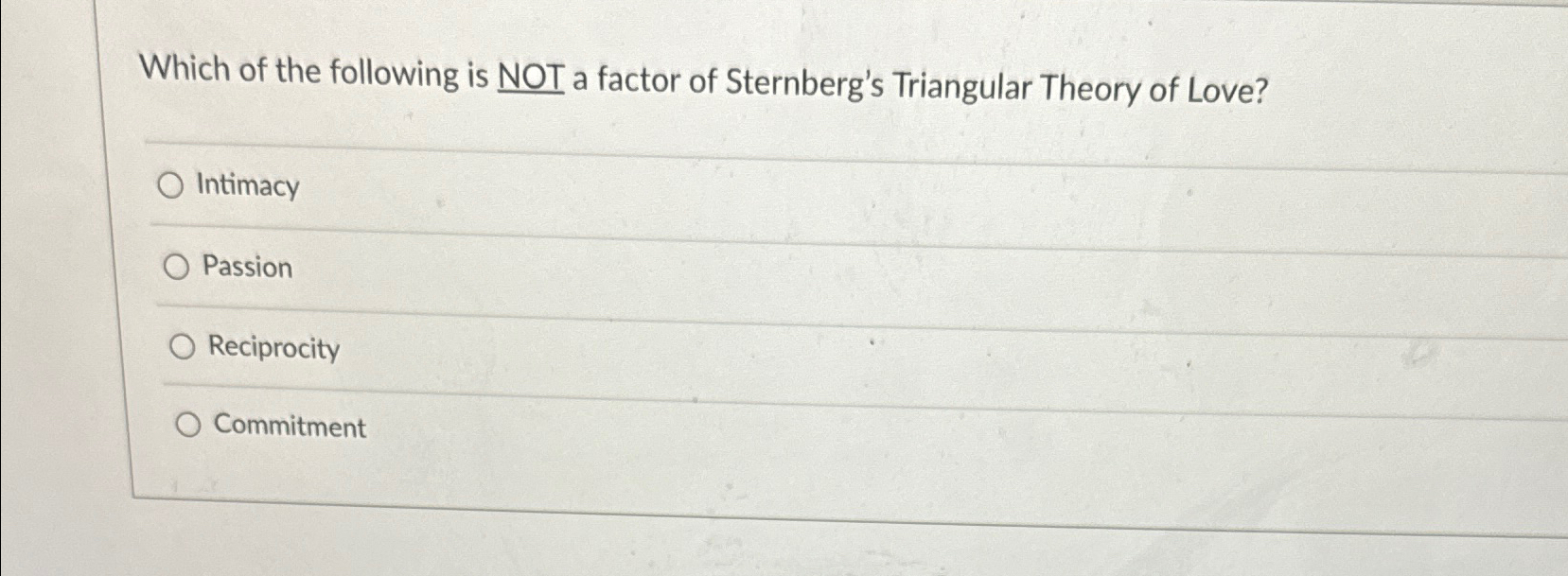 Solved Which of the following is NOT a factor of Sternberg's | Chegg.com
