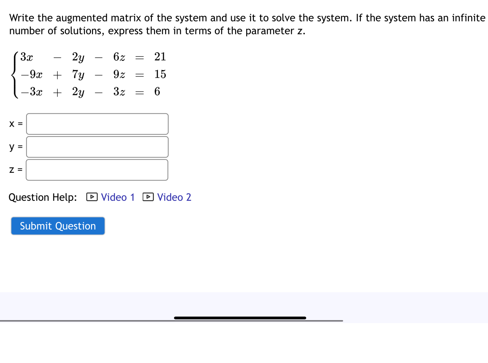 Solved Write the augmented matrix of the system and use it | Chegg.com