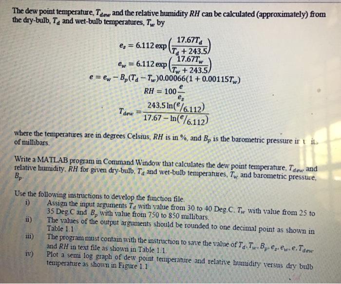 Solved ew = 6.112 exp(-+243.5) e The dew point temperature. | Chegg.com