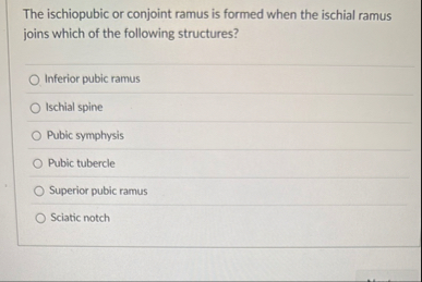 Solved The ischiopubic or conjoint ramus is formed when the | Chegg.com