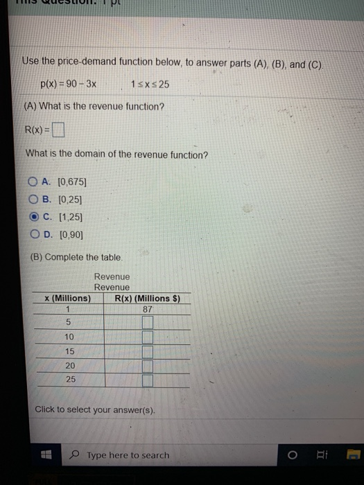 Solved Use the price-demand function below, to answer parts | Chegg.com