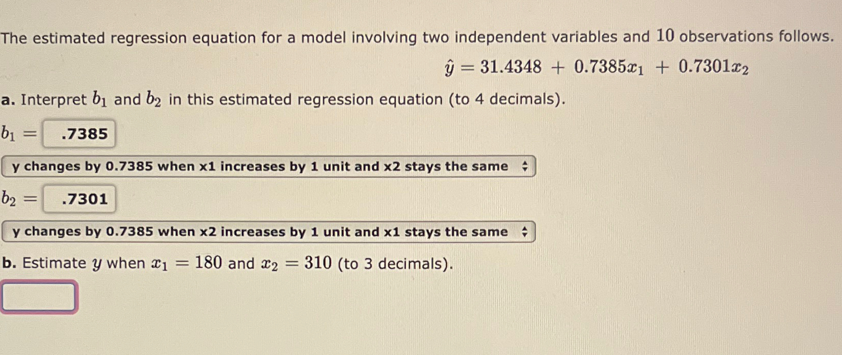 Solved The estimated regression equation for a model | Chegg.com