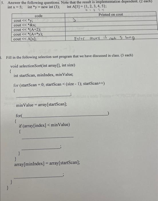 Solved 5. Answer the following questions. Note that the | Chegg.com