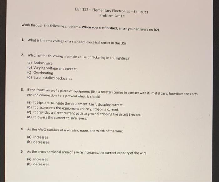Solved EET 112 - Elementary Electronics - Fall 2021 Problem | Chegg.com
