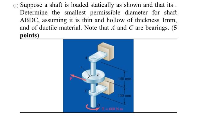 Solved (1) Suppose a shaft is loaded statically as shown and | Chegg.com
