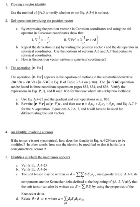 Solved 1. Proving a vector identity Use the method of GA.3 | Chegg.com
