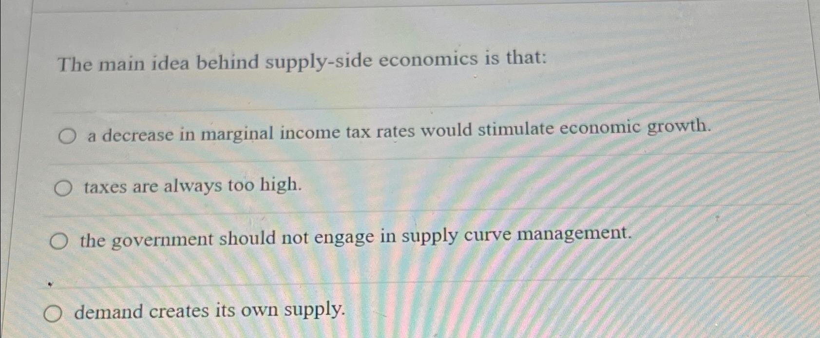 Solved The main idea behind supply-side economics is that:a | Chegg.com