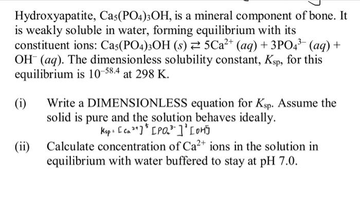 Solved Hydroxyapatite, Ca5(PO4)3OH, is a mineral component | Chegg.com