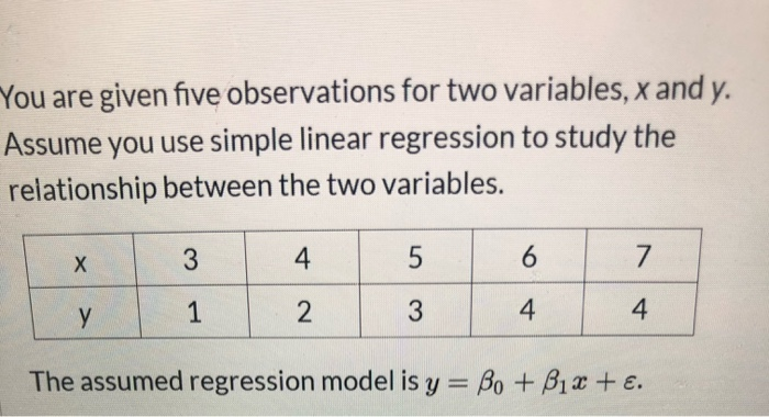 Solved You Are Given Five Observations For Two Variables X 