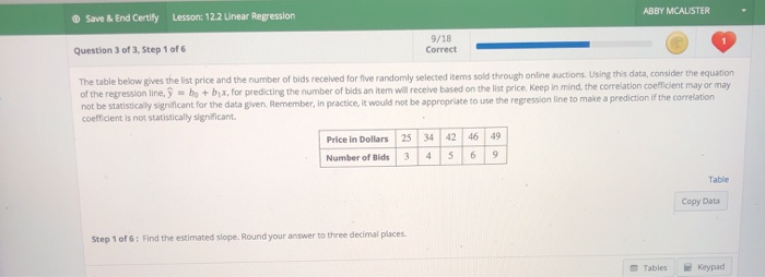 Solved ABBY MCALISTER Save & End Certify Lesson: 12.2 Linear | Chegg.com