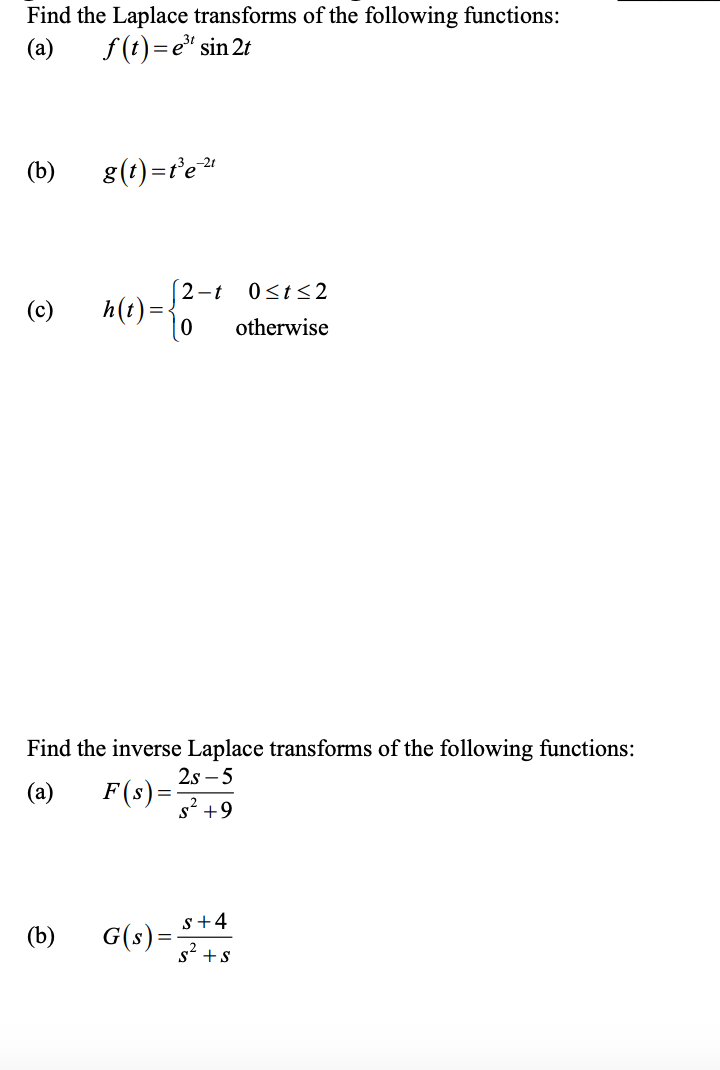 Find the Laplace transforms of the following | Chegg.com