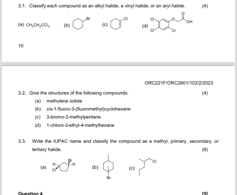 Solved 3.1. ﻿Classify each compound as an alkyl halide, a | Chegg.com