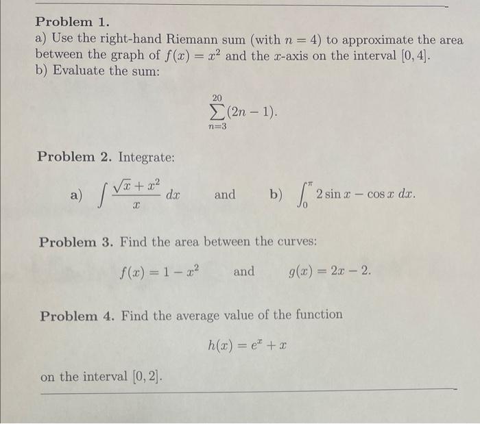 Solved Problem 1. a) Use the right-hand Riemann sum (with | Chegg.com