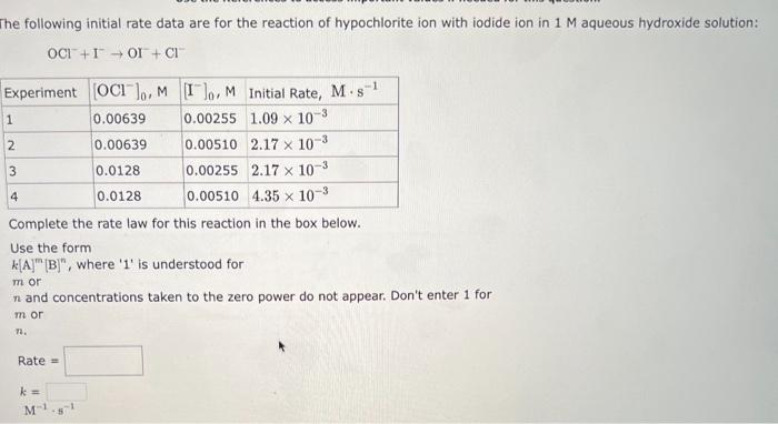 Solved The following initial rate data are for the reaction | Chegg.com