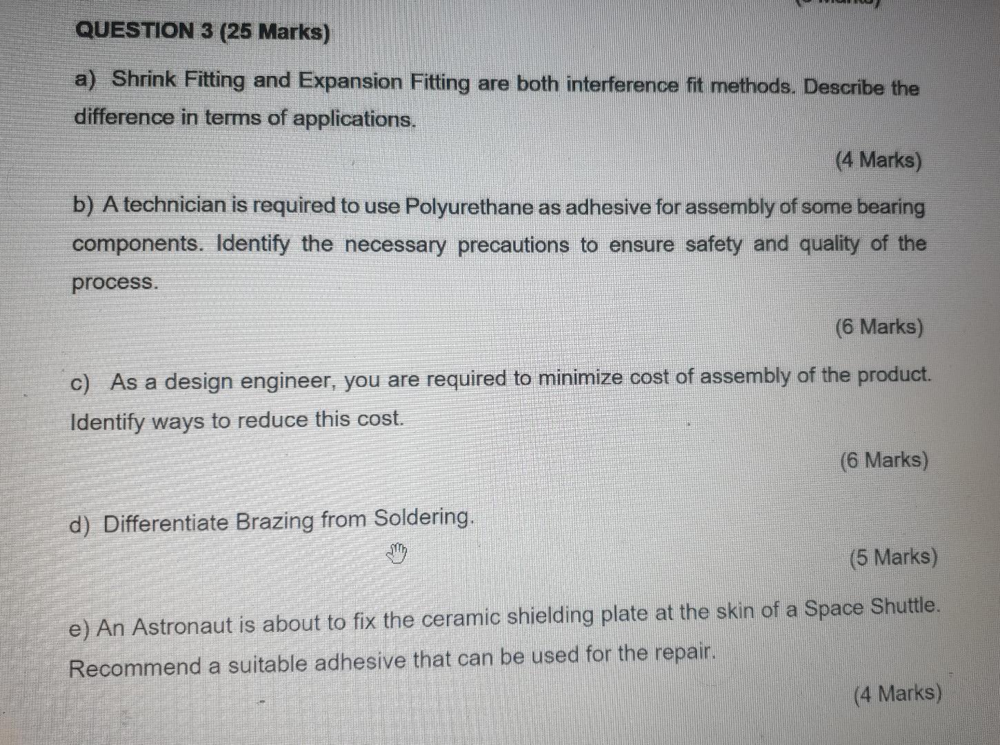 Solved QUESTION 3 (25 Marks) a) Shrink Fitting and Expansion | Chegg.com
