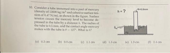 10. Consider a tube immersed into a pool of mercury | Chegg.com
