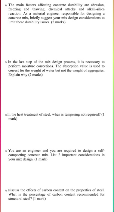 Solved The main factors affecting concrete durability are | Chegg.com