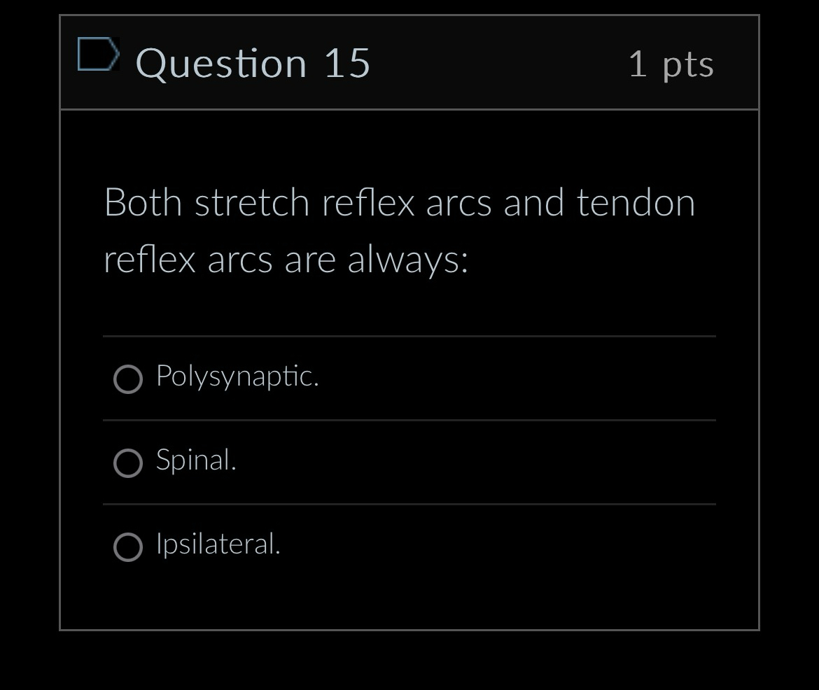 Solved Question 151ptsBoth stretch reflex arcs and tendon | Chegg.com