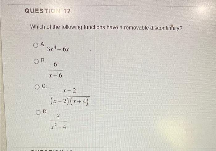 Solved Which of the following functions have a removable | Chegg.com