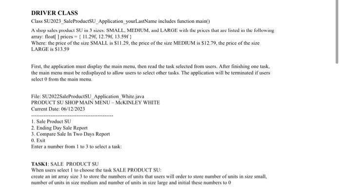 Solved DRIVER CLASS Class | Chegg.com