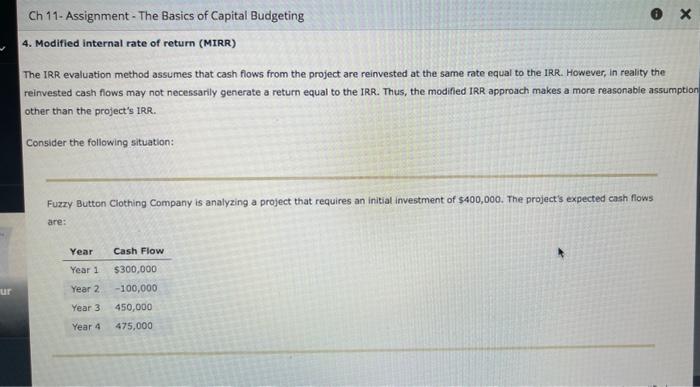 Solved Modified internal rate of return (MIRR) The IRR | Chegg.com