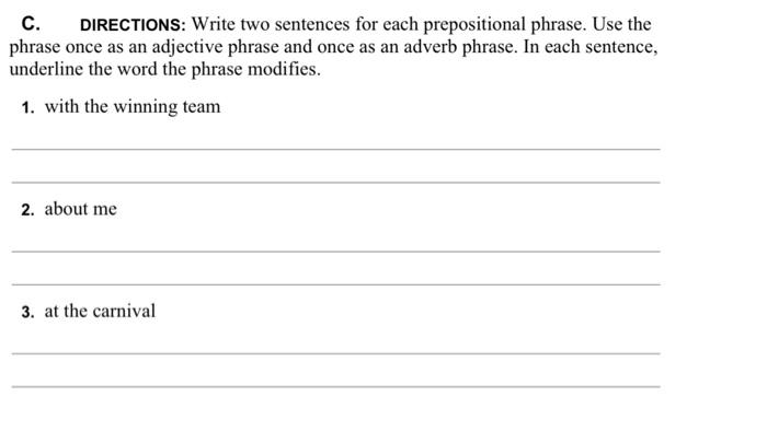 C. DIRECTIONS: Write two sentences for each | Chegg.com