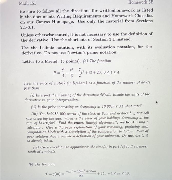 Solved Math 151 Homework 5B Be sure to follow all the | Chegg.com