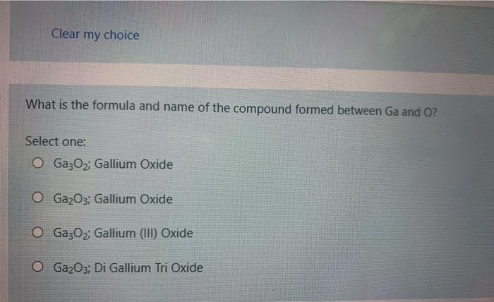 Solved Clear my choice What is the formula and name of the | Chegg.com