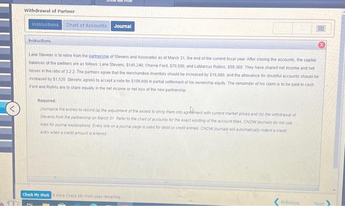 Solved TL Withdrawal of Partner Instructions Chart of | Chegg.com