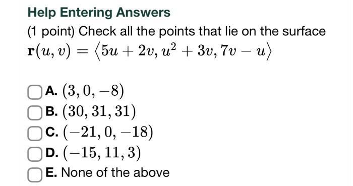 Solved Help Entering Answers (1 point) Check all the points | Chegg.com